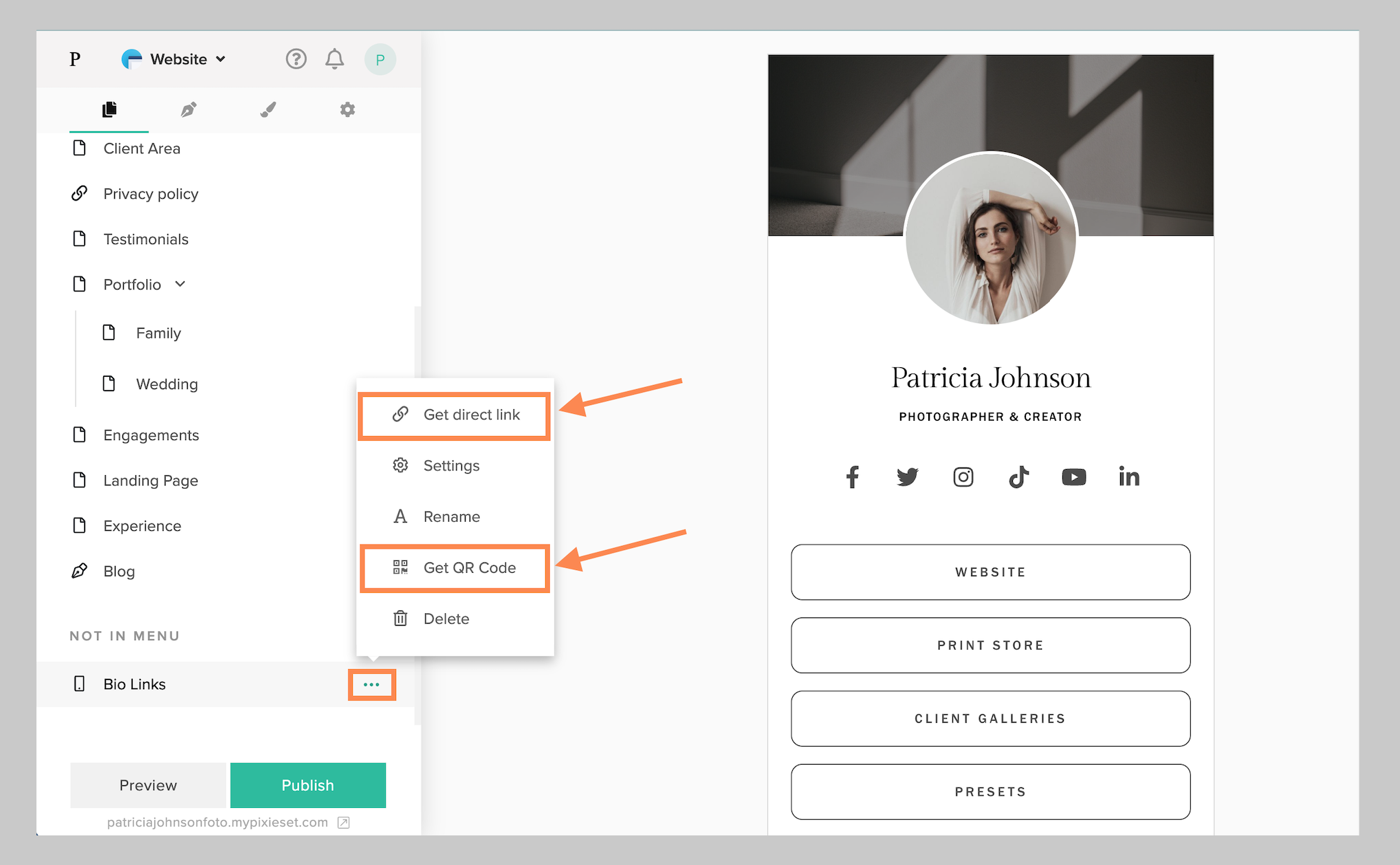 Creating Bio Links – Pixieset - Help Center