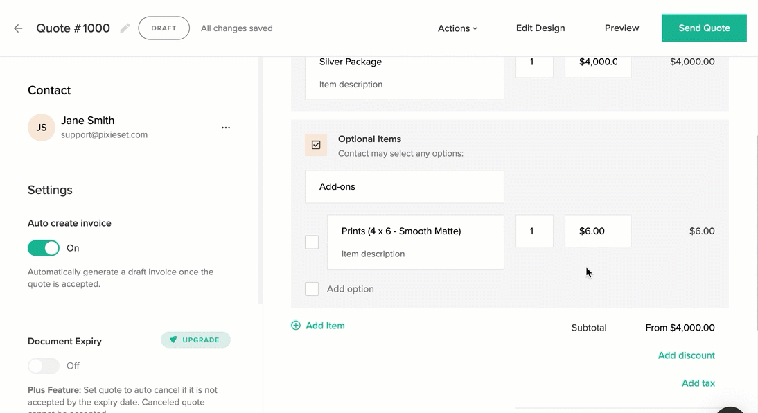 How do I allow my clients to select the quantity of an item in a quote ...