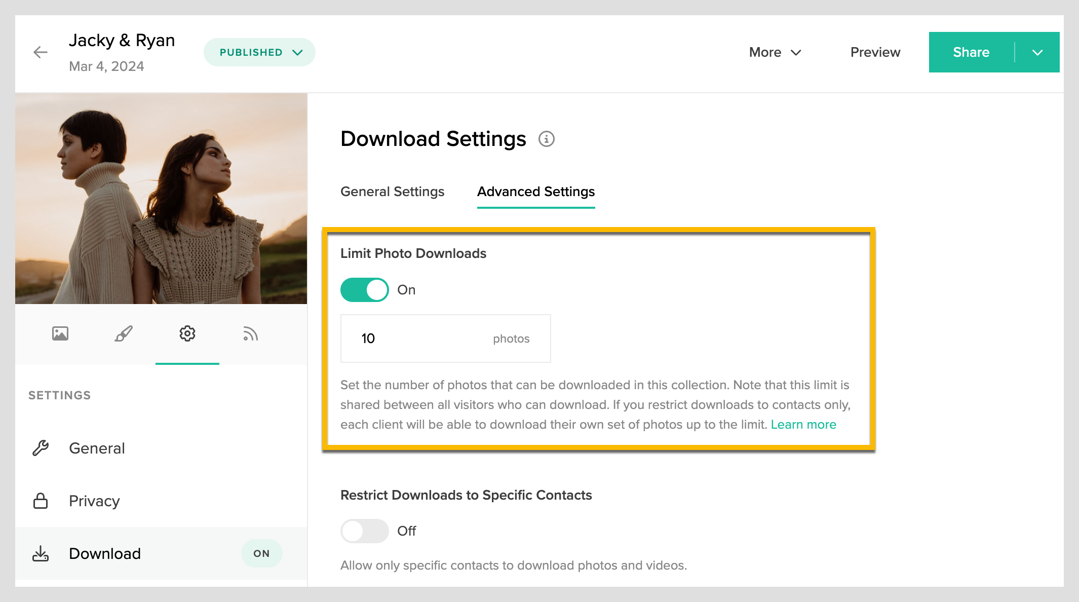 Limiting Free Downloads and Other Restrictions – Pixieset - Help Center