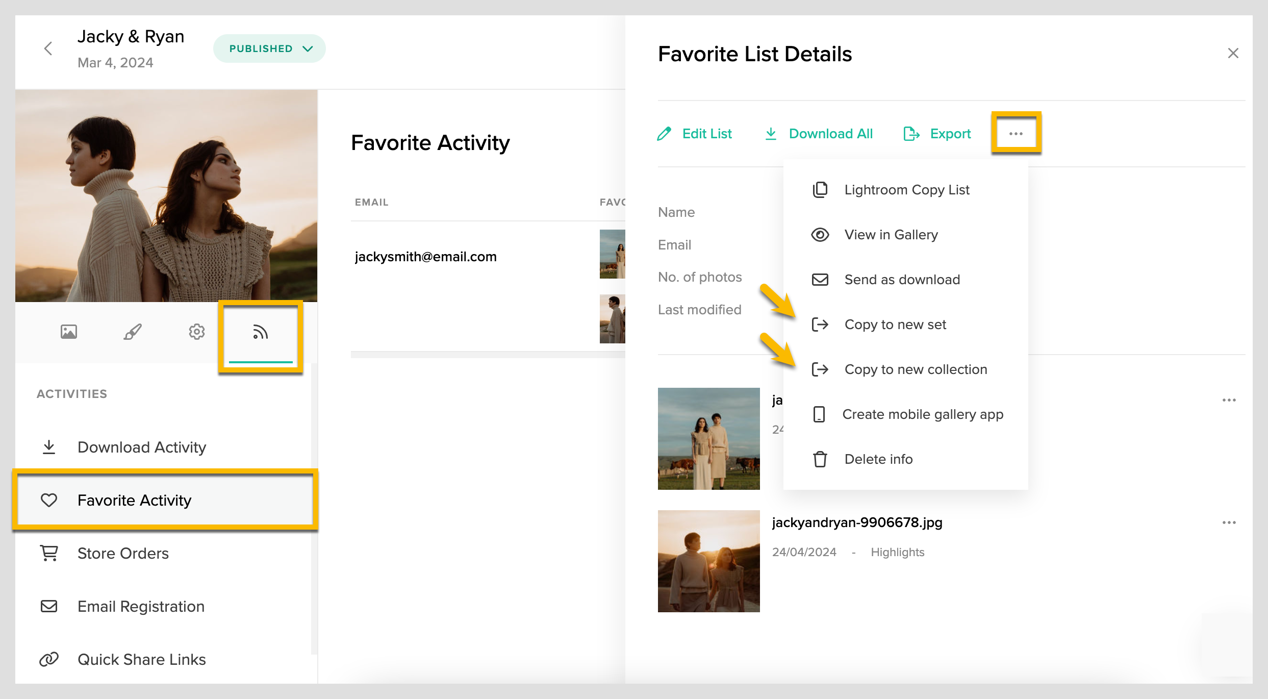 How do I copy Favorites to a new Set/Collection? – Pixieset - Help Center