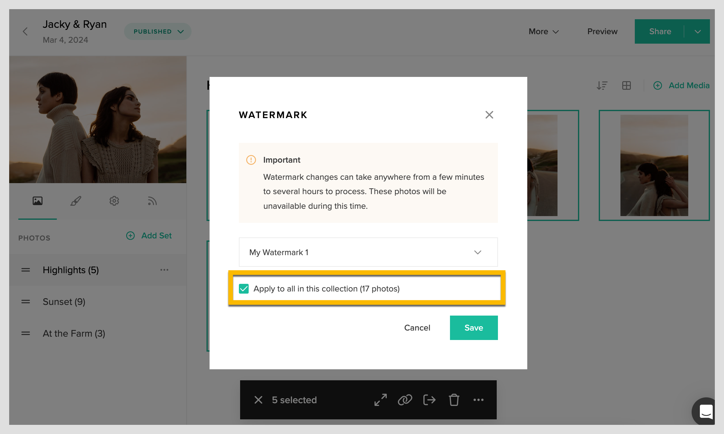 Editing or Removing a Watermark – Pixieset - Help Center
